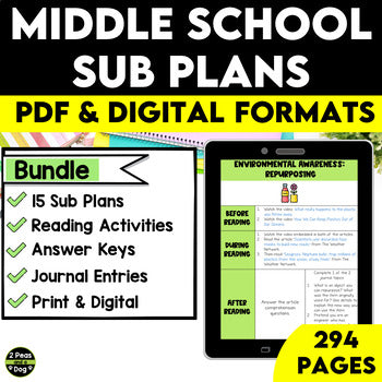 Middle School ELA Sub Plans Bundle – 2 Peas and a Dog